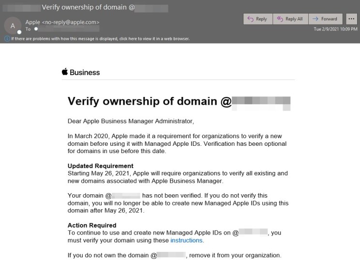 Steps to verify existing domain in Apple Business Manager (ABM ...